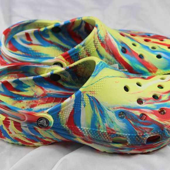 CROCS | Shoes | New Nwt Crocs Classic Marble Red Yellow Blue White Mens ...